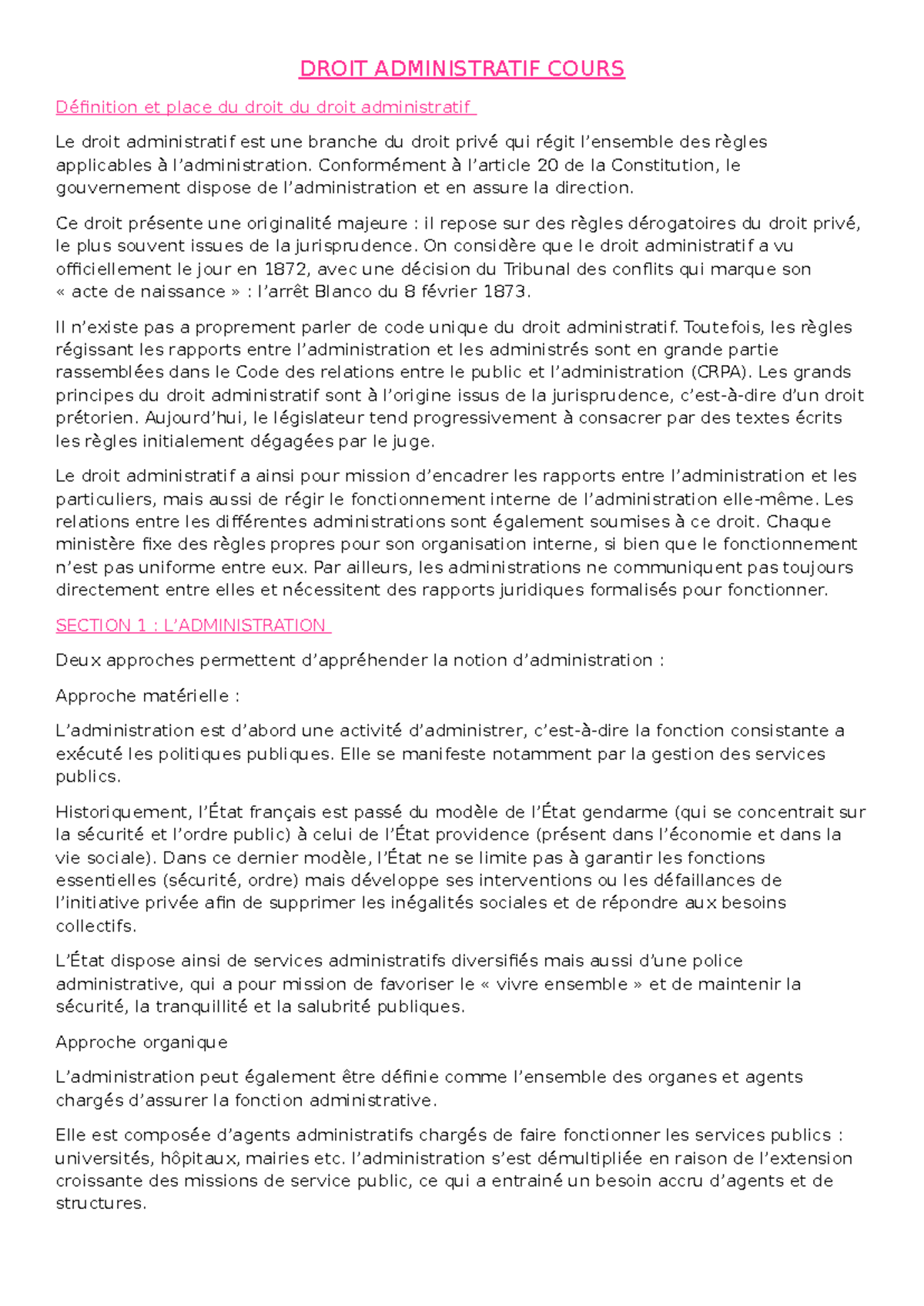 Droit Administratif Cours : Définition et Principes Fondamentaux - Studocu