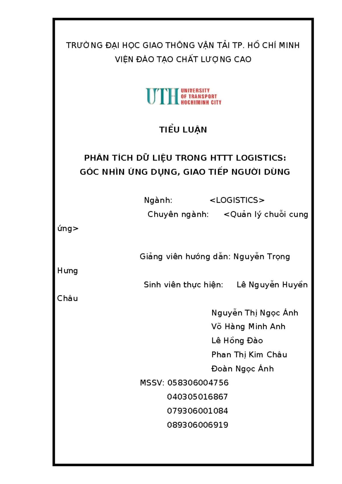 Tiểu Luận HTTT Chính: Phân Tích & Ứng Dụng Hệ Thống Thông Tin Logistics - Studocu