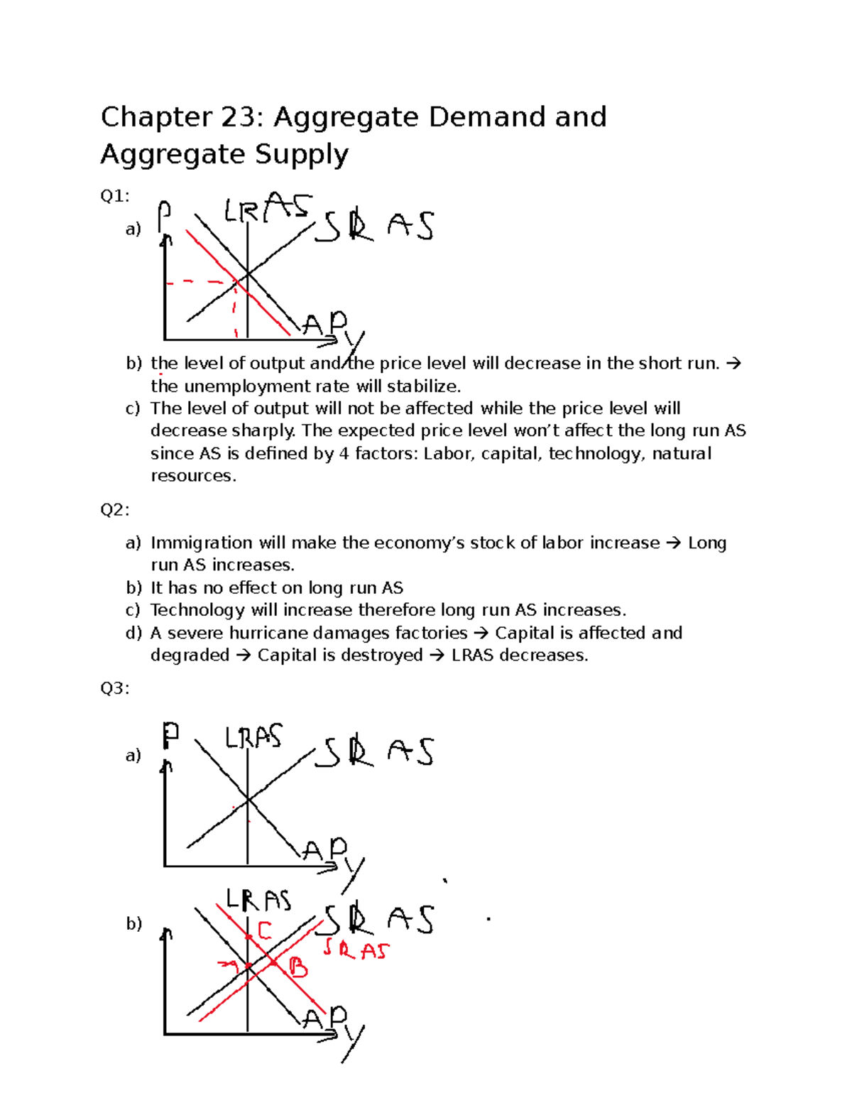 Chapter 23: Aggregate Demand & Supply Homework Q1-Q10 Analysis - Studocu