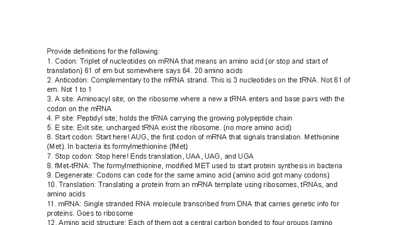 Translation Process in Bacteria: Initiation, Elongation, Termination (BIO 101) - Studocu