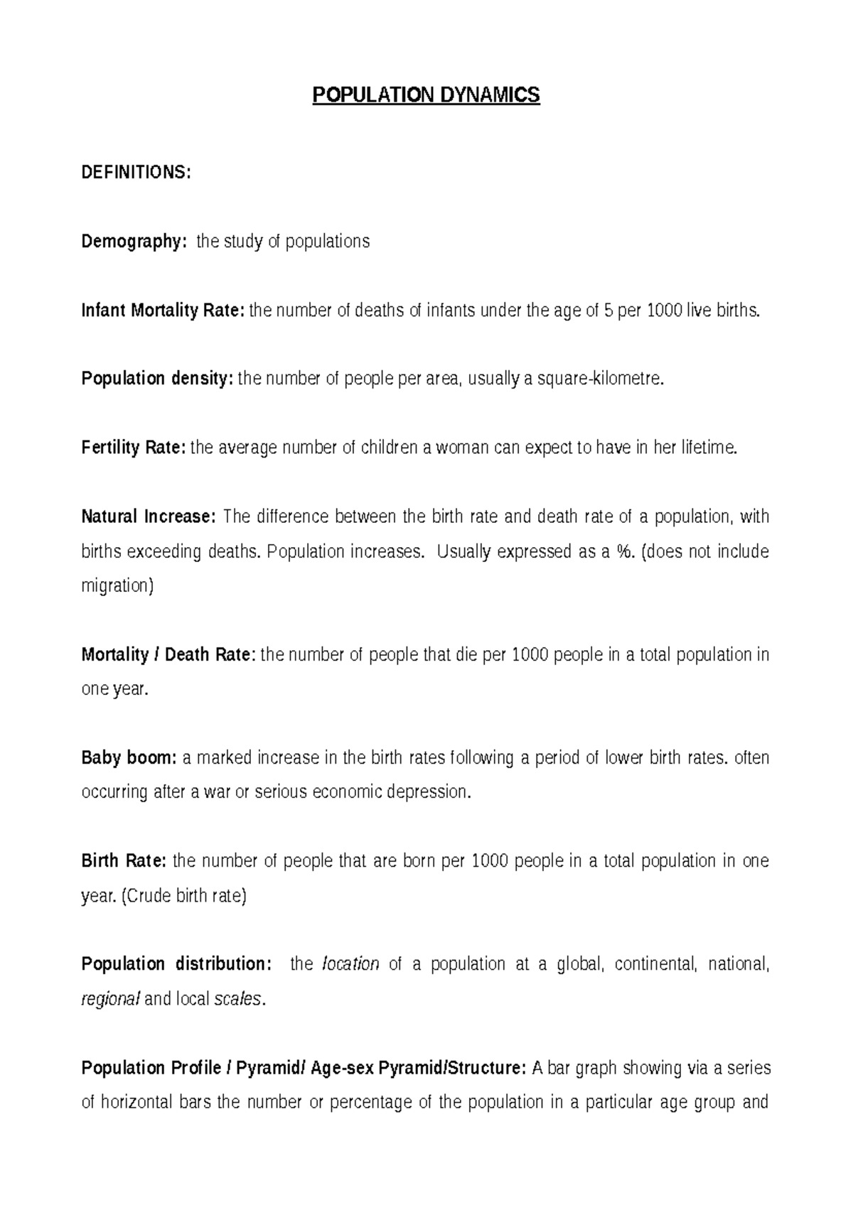 Population Dynamics Definitions: Key Terms and Concepts - Studocu