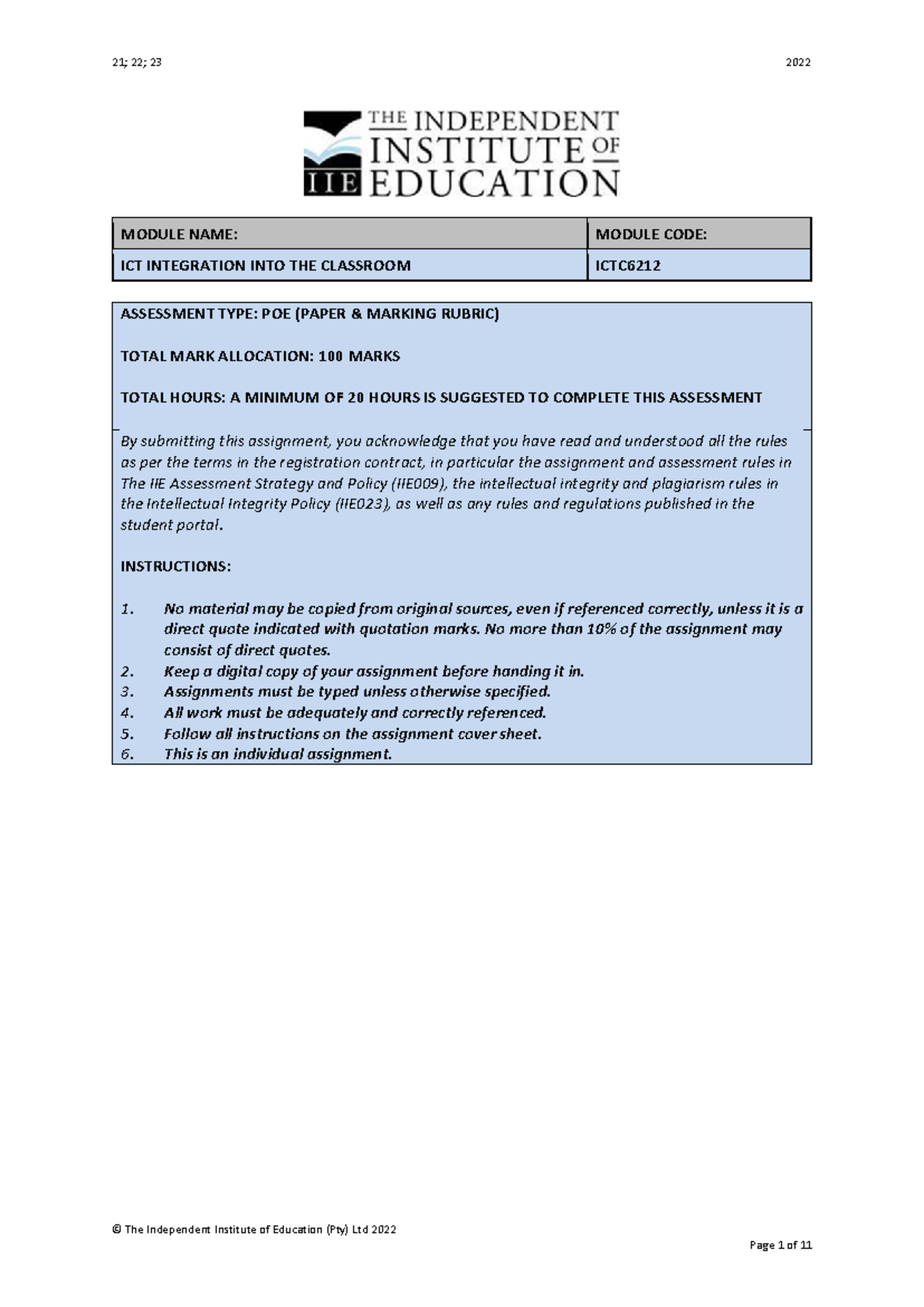 ICTC6212 Summative Project: Effective ICT Integration in Lessons - Studocu