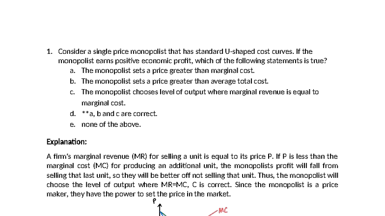 Monopoly Pricing and Market Efficiency: Topic 6+7 - Answers - Studocu