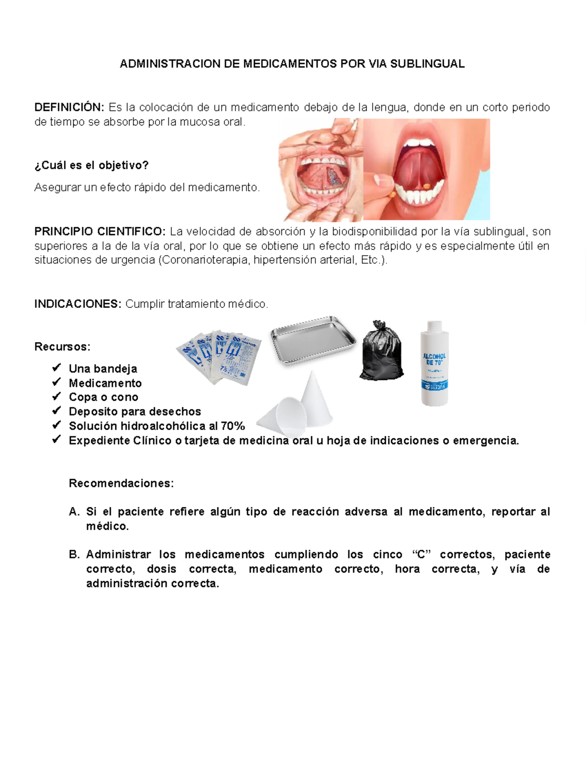 Administración de Medicamentos por Vía Sublingual - Guía Rápida - Studocu