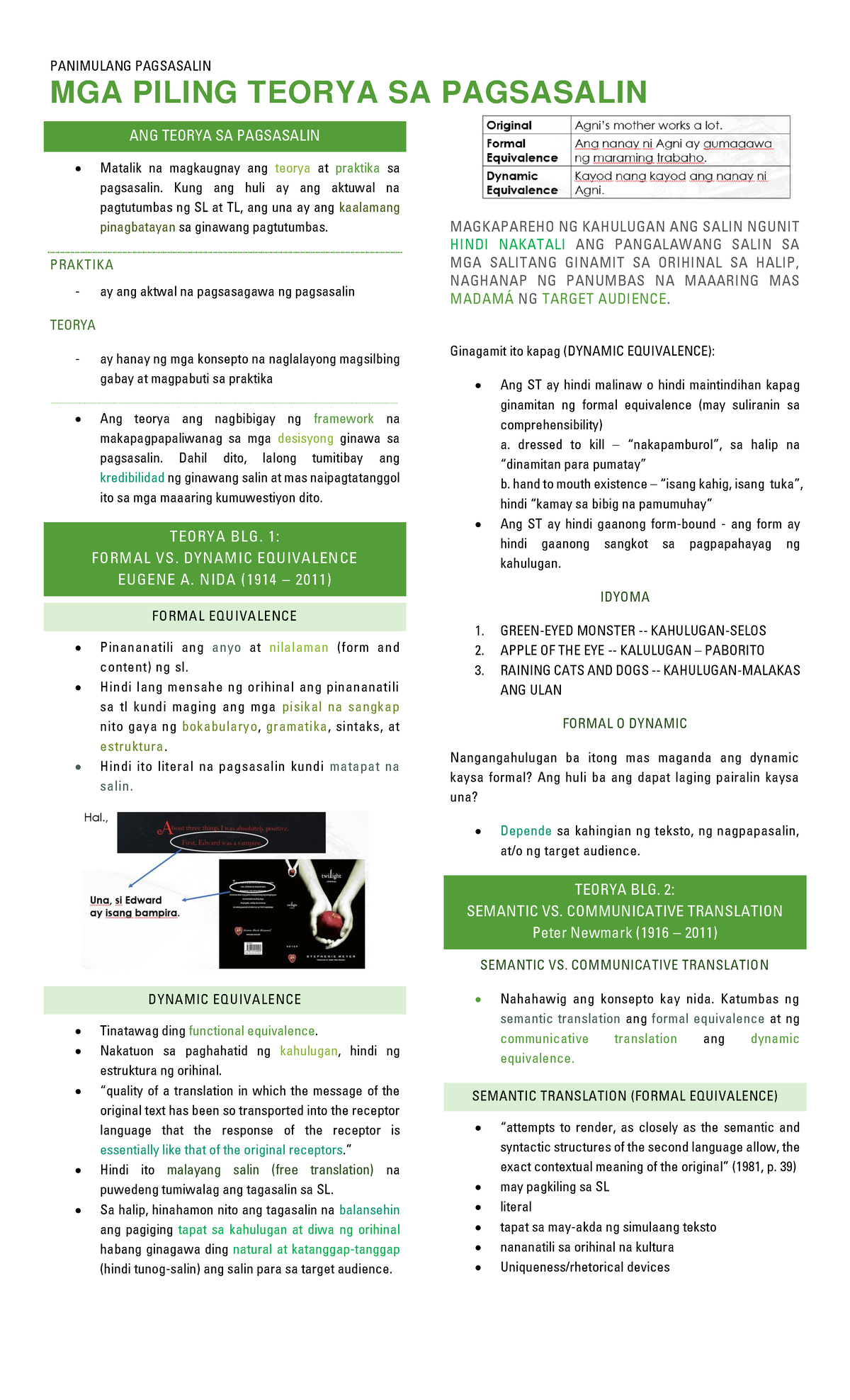 MGA Piling Teorya SA Pagsasalin - PANIMULANG PAGSASALIN MGA PILING ...