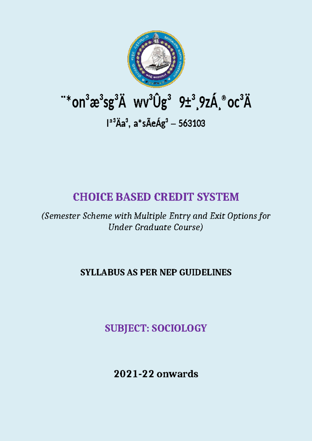 NEP Syllabus for Sociology (UG) - 563103 Course Notes - Studocu