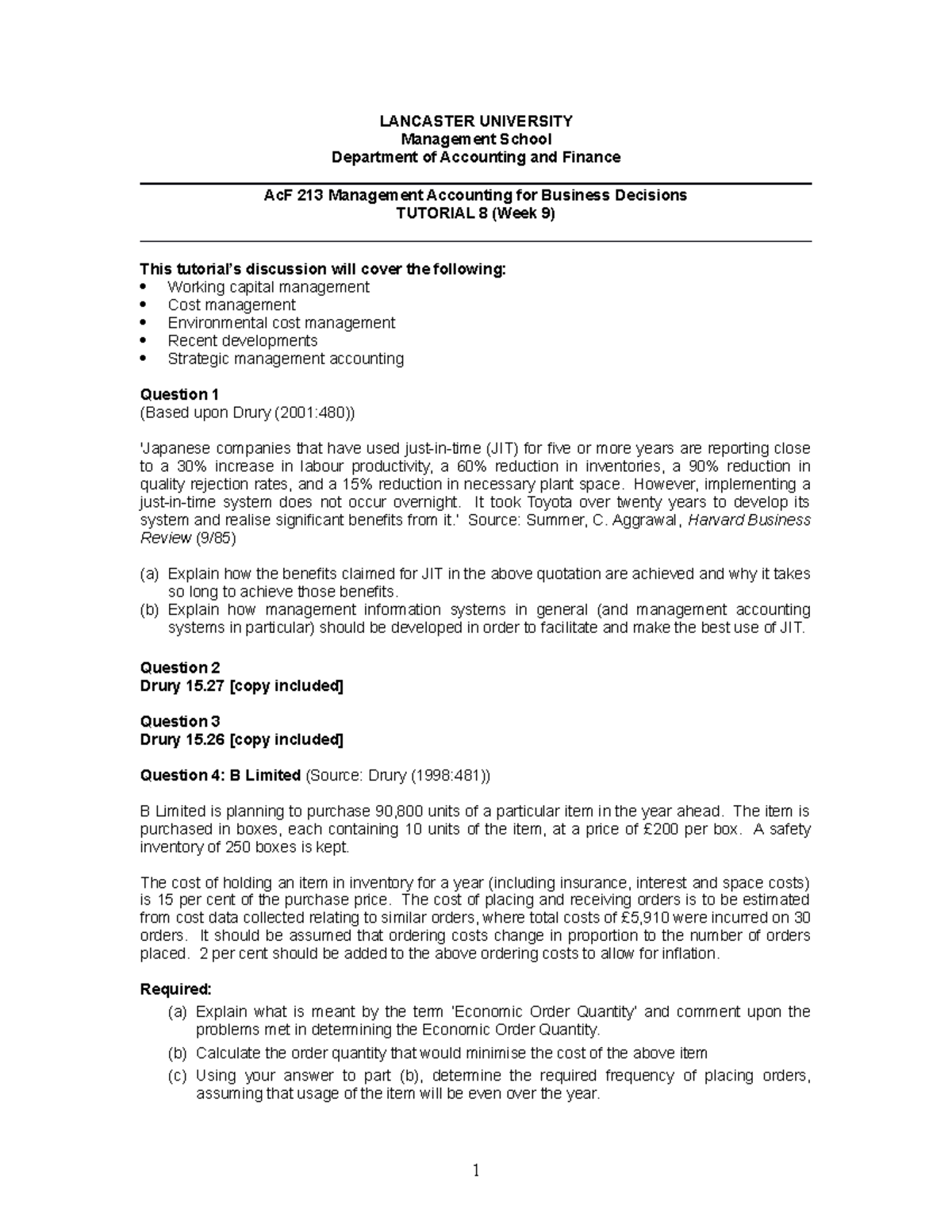 Ac F 213 - Tutorial 8 - Questions adj - LANCASTER UNIVERSITY Management ...
