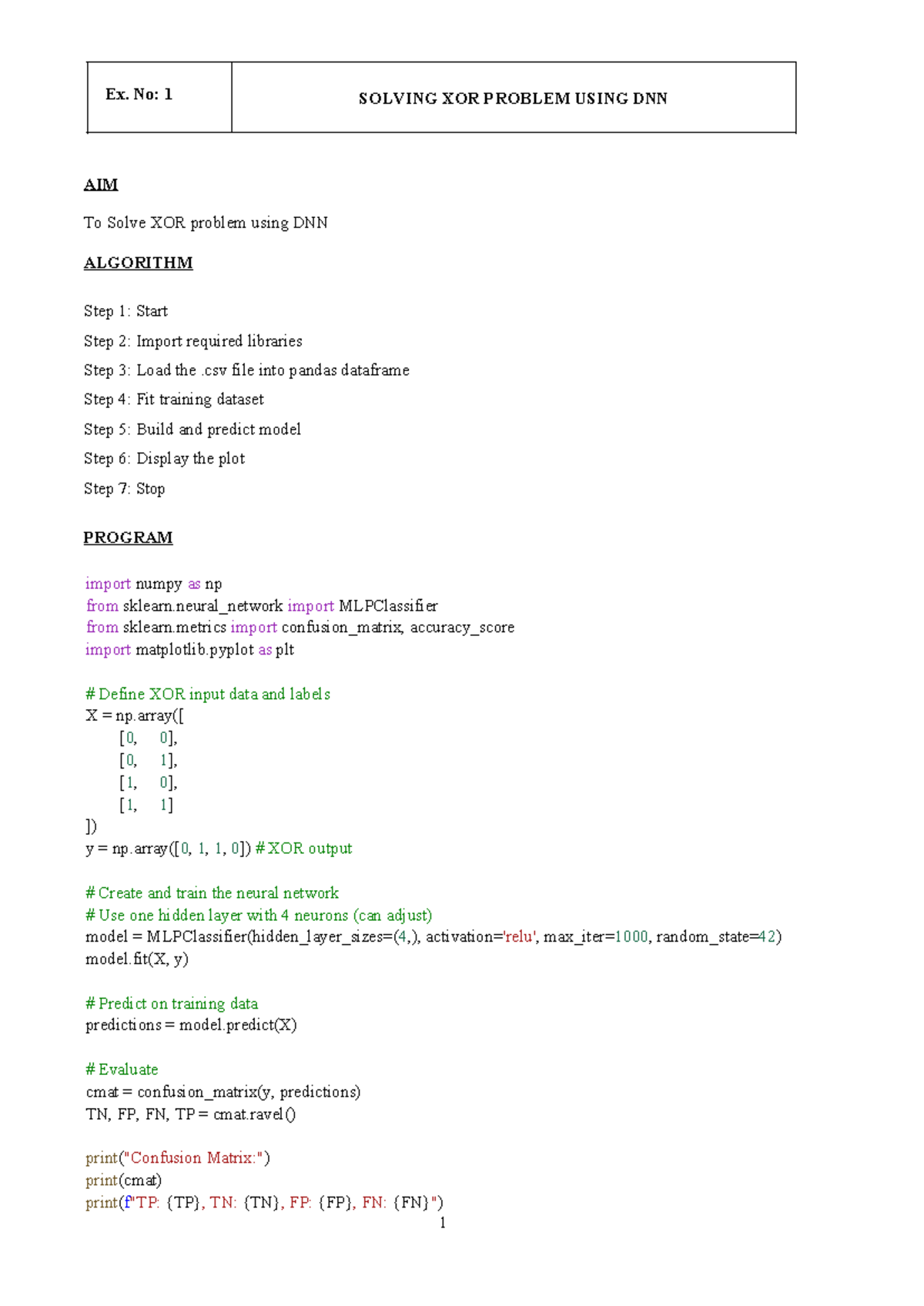 Deep Learning Lab Exercises: XOR, CNN, and RNN Applications - Studocu