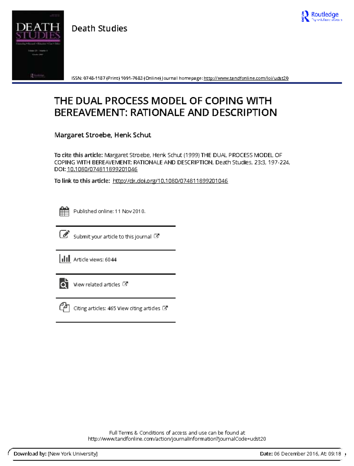 The dual process model of coping with bereavement: Rationale and ...