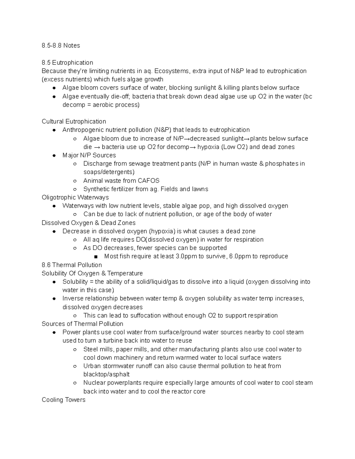 APES 8.5 notes on eutrophication and thermal pollution effects - Studocu