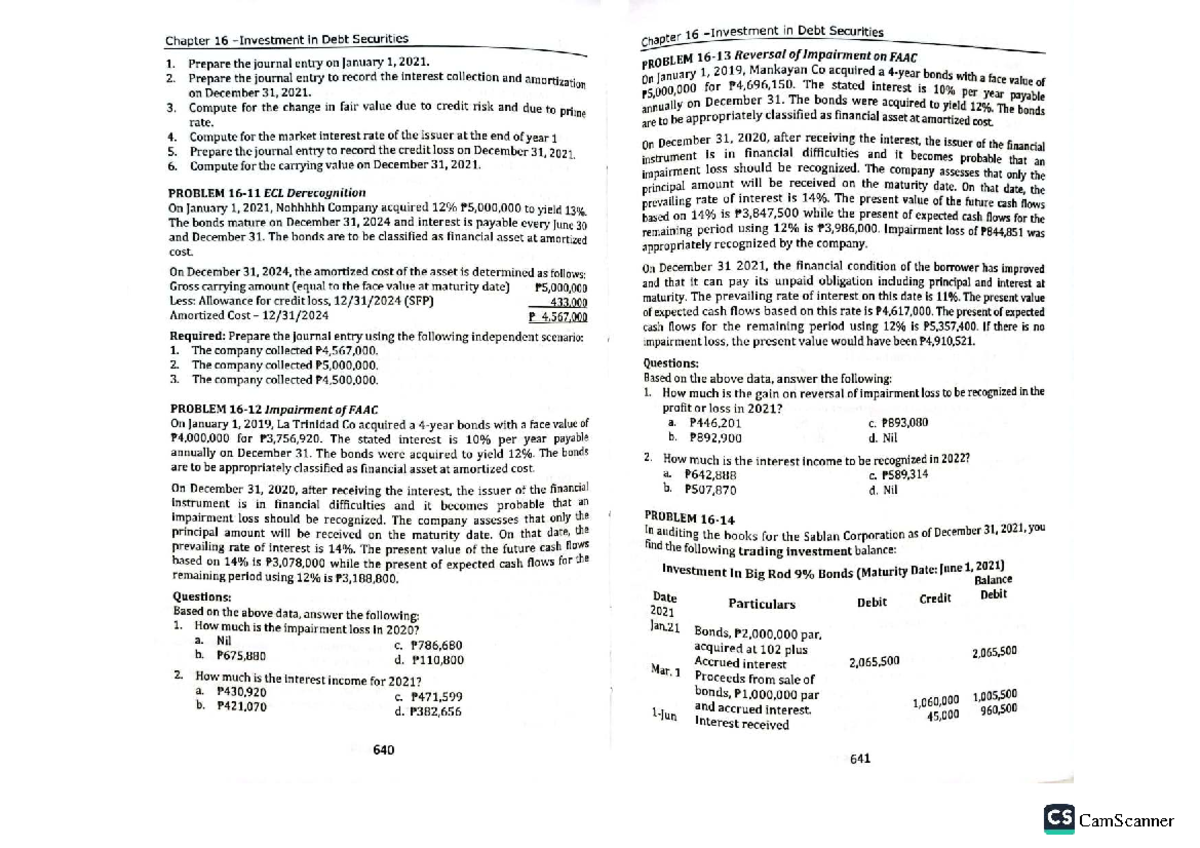 Chapter 16: Debt Securities Journal Entries and Impairment Analysis (CS ...