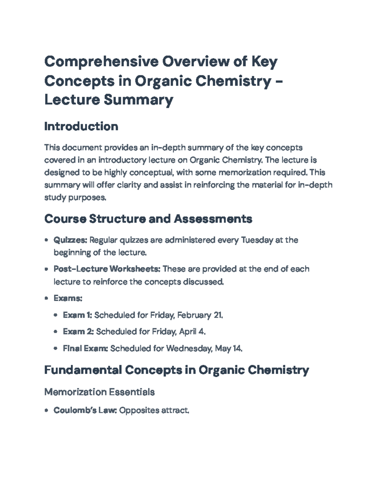 Comprehensive Summary of Key Concepts in Organic Chemistry (CHEM101 ...