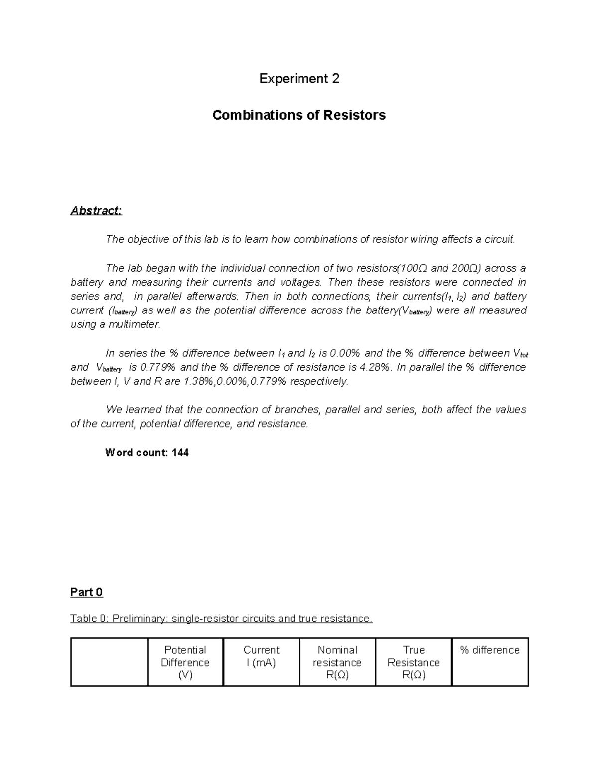 Experiment 2: Combinations of Resistors Lab Report Analysis - Studocu