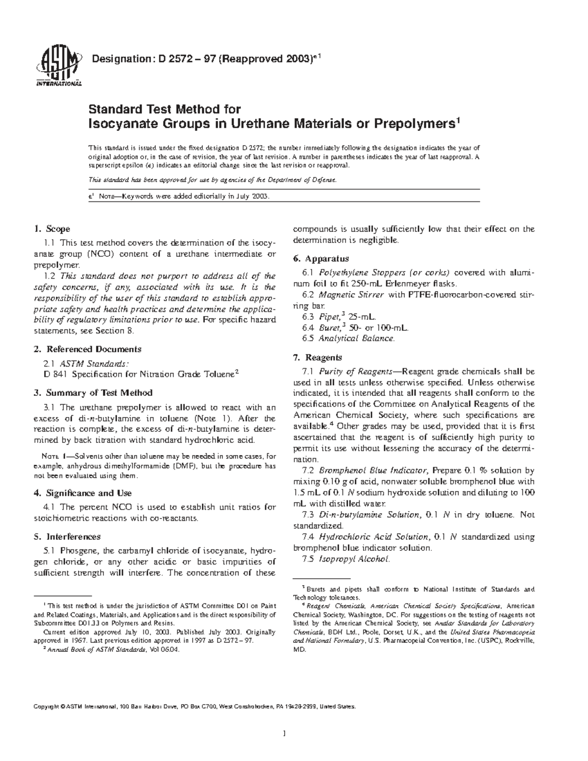 ASTM D 2572 97 e1 Standard Test Method for Isocyanate Groups in ...