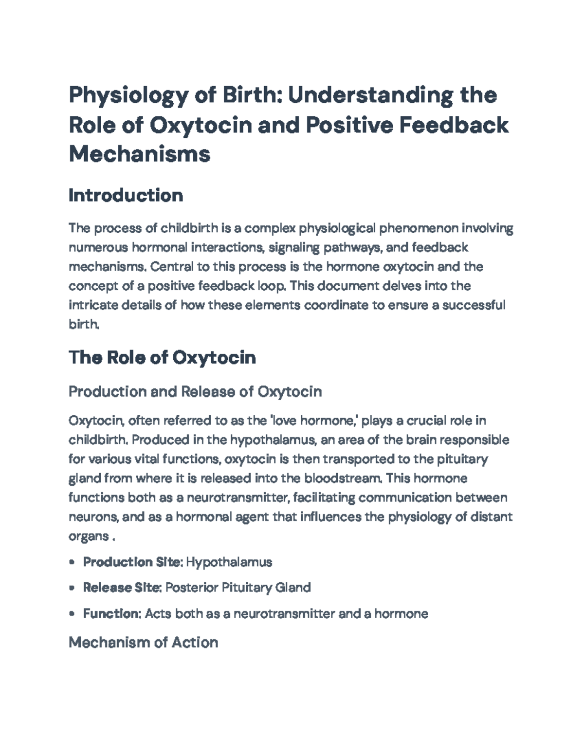 Physiology of Birth: Oxytocin and Positive Feedback Mechanisms ...