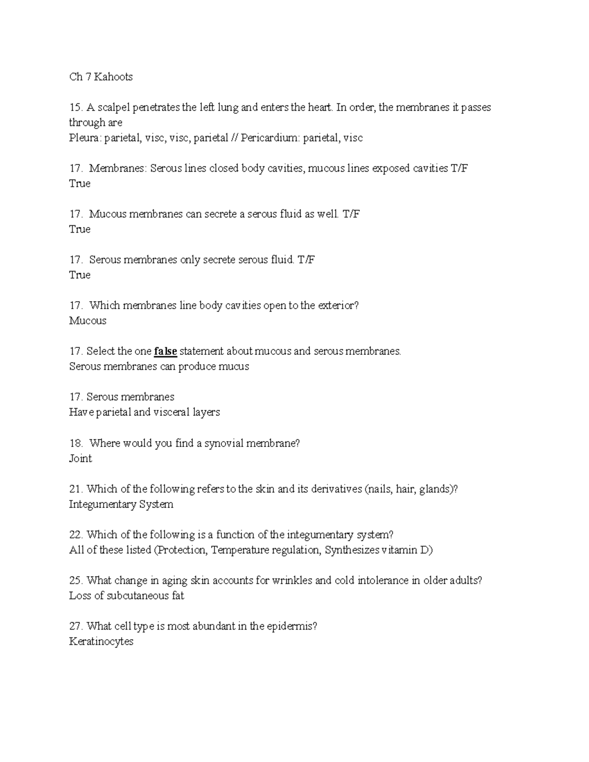 Ch 7 Skin Kahoot Practice Quiz On Integumentary System Concepts Studocu