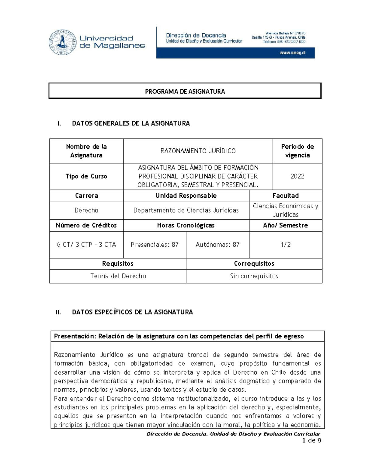 Programa de Razonamiento Jurídico - Asignatura 2024 - Studocu