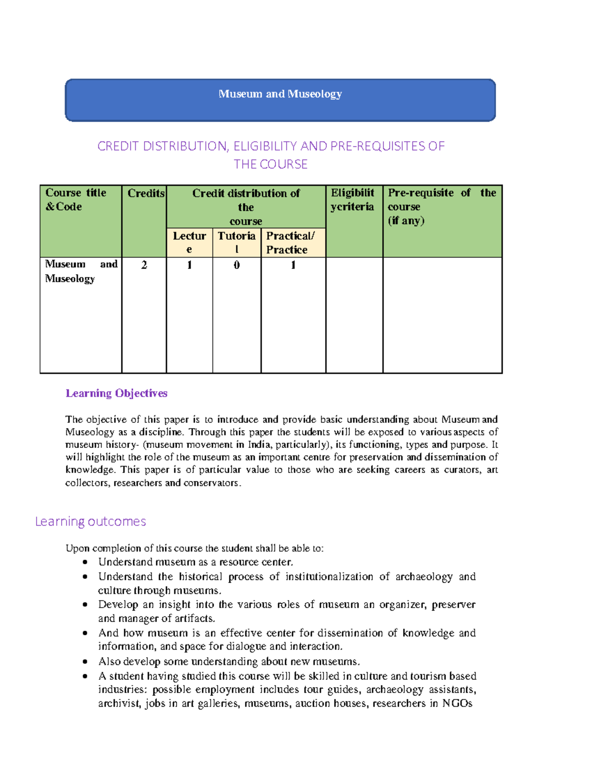 Museum and Museology Course Overview (Code: Sec-M&M) - Studocu