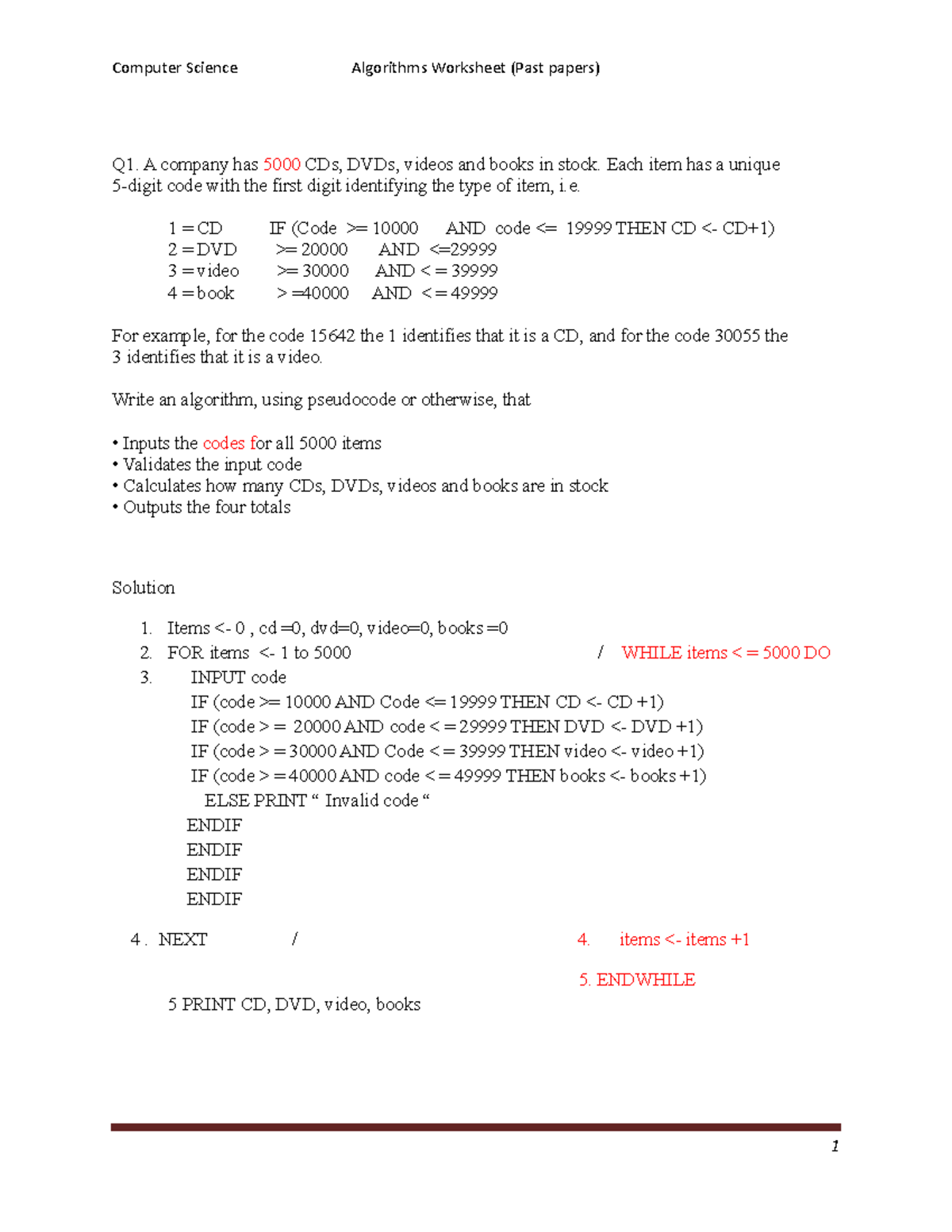Algorithms - Pseudocode Practice Questions for CS101 Final Exam - Studocu