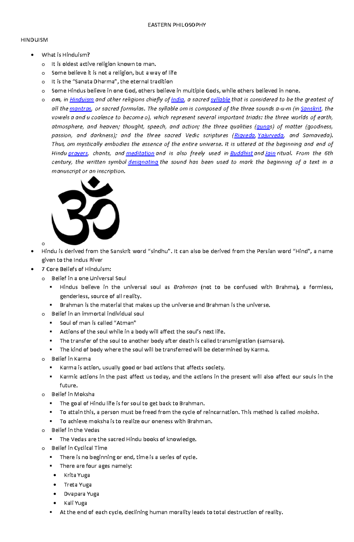 EASTERN PHILOSOPHY: An Overview of Hinduism and Buddhism Concepts - Studocu