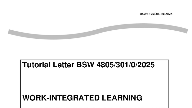 BSW 4805 Tutorial Letter: Learning Placement for Social Work Practicum ...