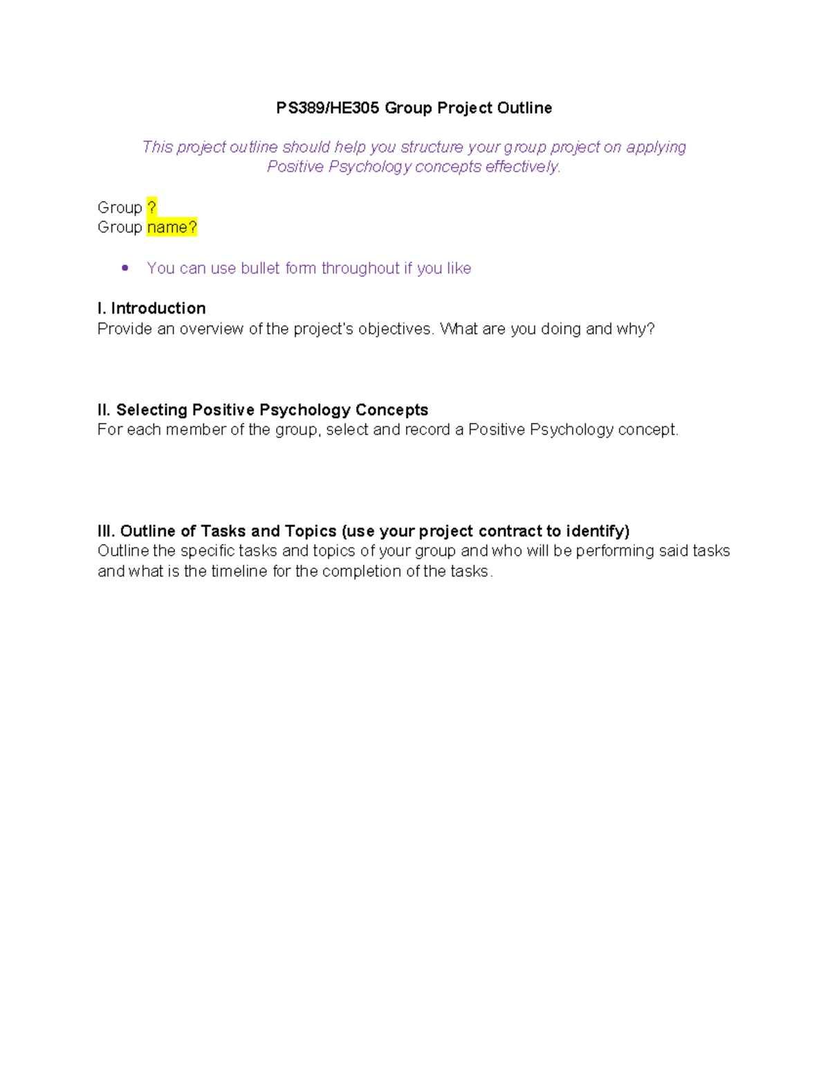 PS389 HE305 Group Project Outline: Positive Psychology Concepts - Studocu