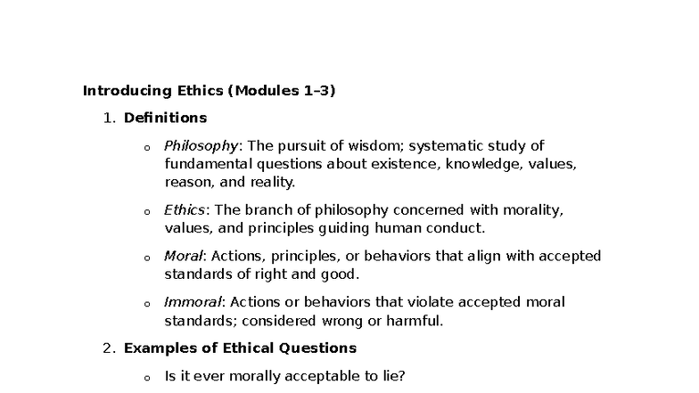 Ethical Frameworks: An Overview of Moral Theories (PHIL 101) - Studocu