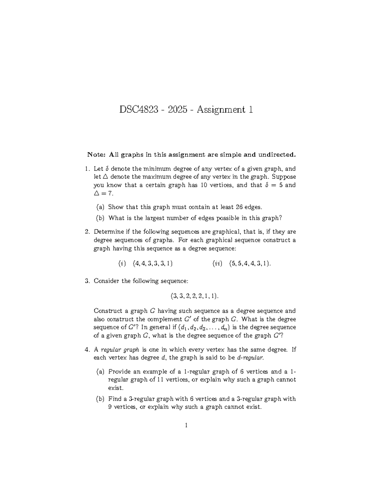 DSC4823 Assignment 1: Graph Theory Concepts and Problems - Studocu