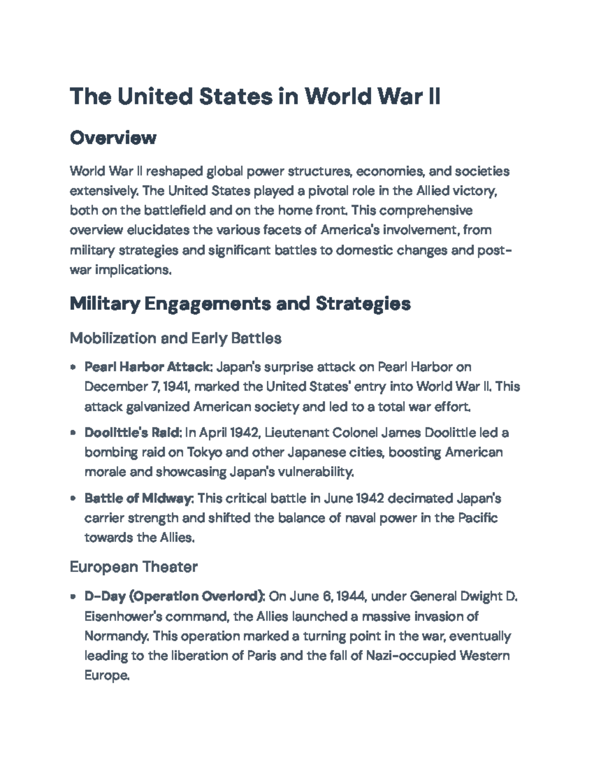 US in WWII: Military Strategies & Home Front Impact Overview - Studocu