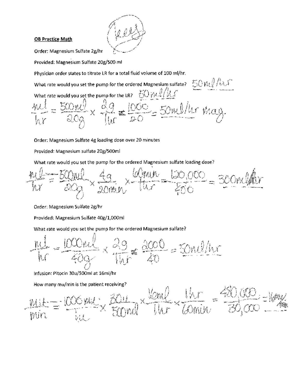 Magnesium Math KEY - handout - OB Practice Math There Order: Magnesium ...