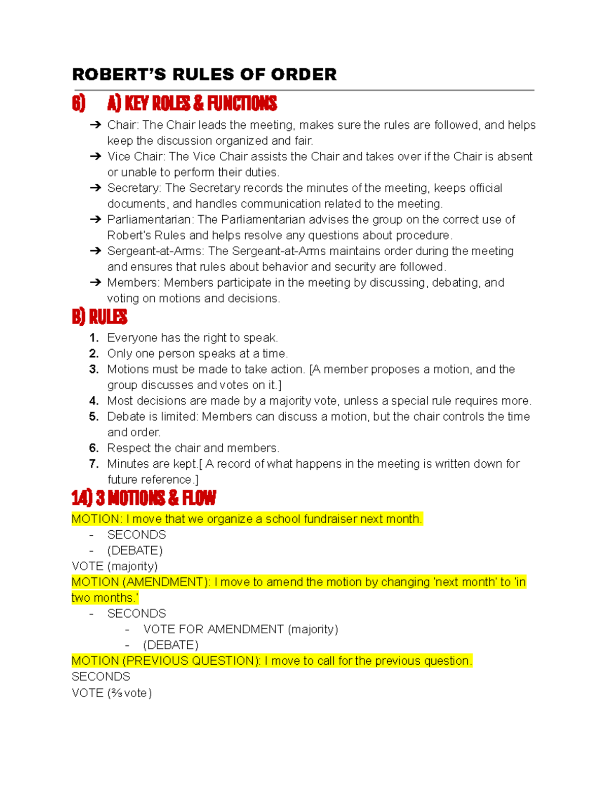 Robert's Rules of Order: Key Roles & Functions Overview - Studocu