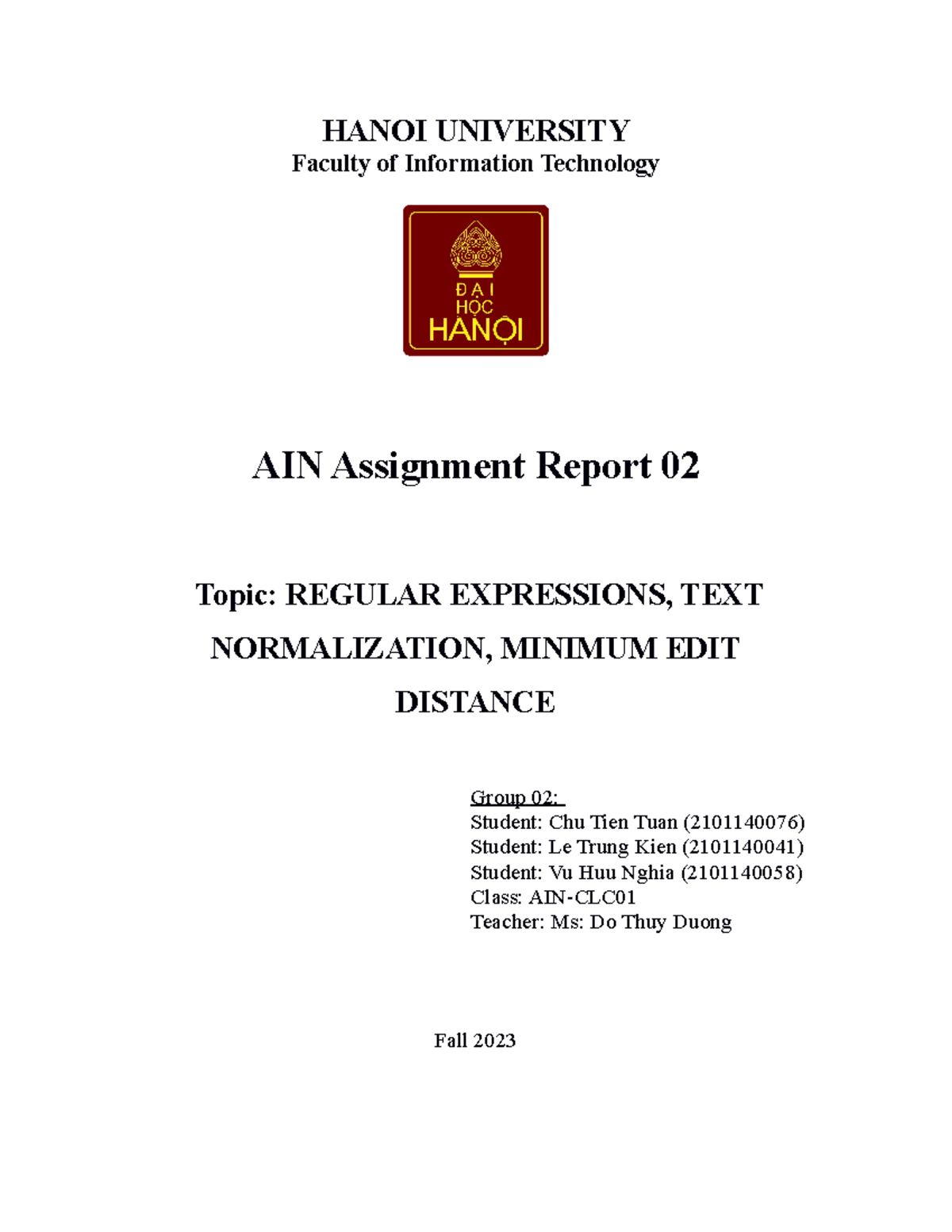 AIN Report sample - HANOI UNIVERSITY Faculty of Information Technology ...