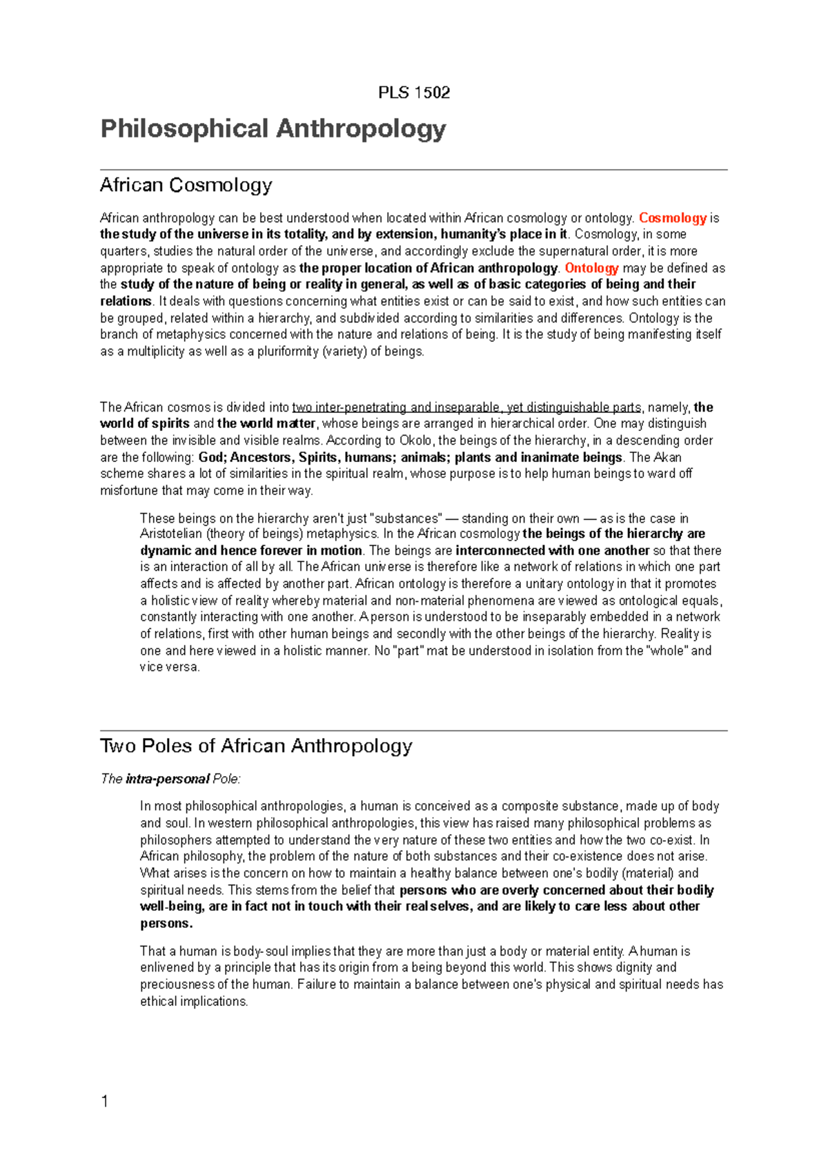 (4) African Anthropology - Philosophical Anthropology African Cosmology ...