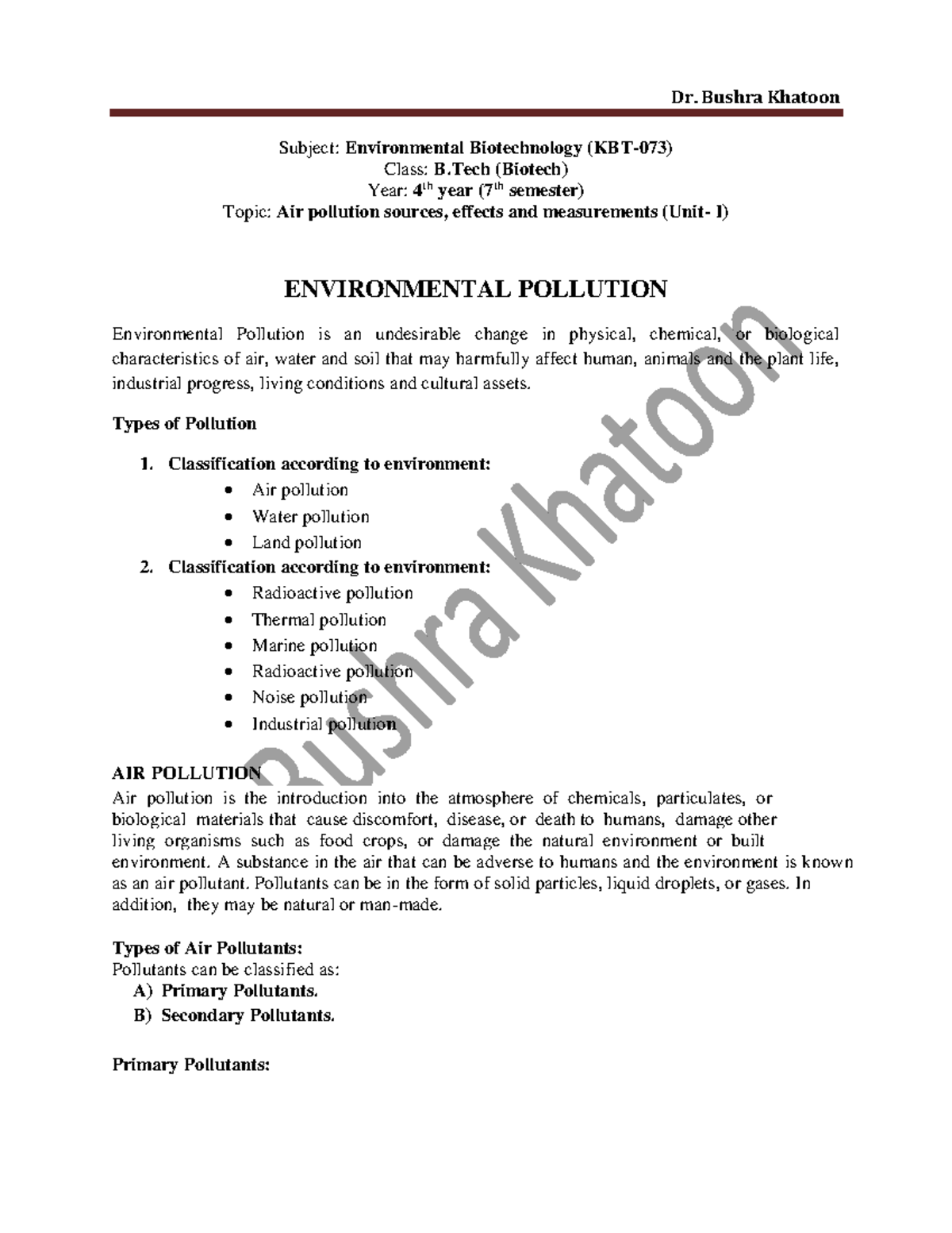KBT-073 Air Pollution: Environmental Biotechnology Notes for Class B ...