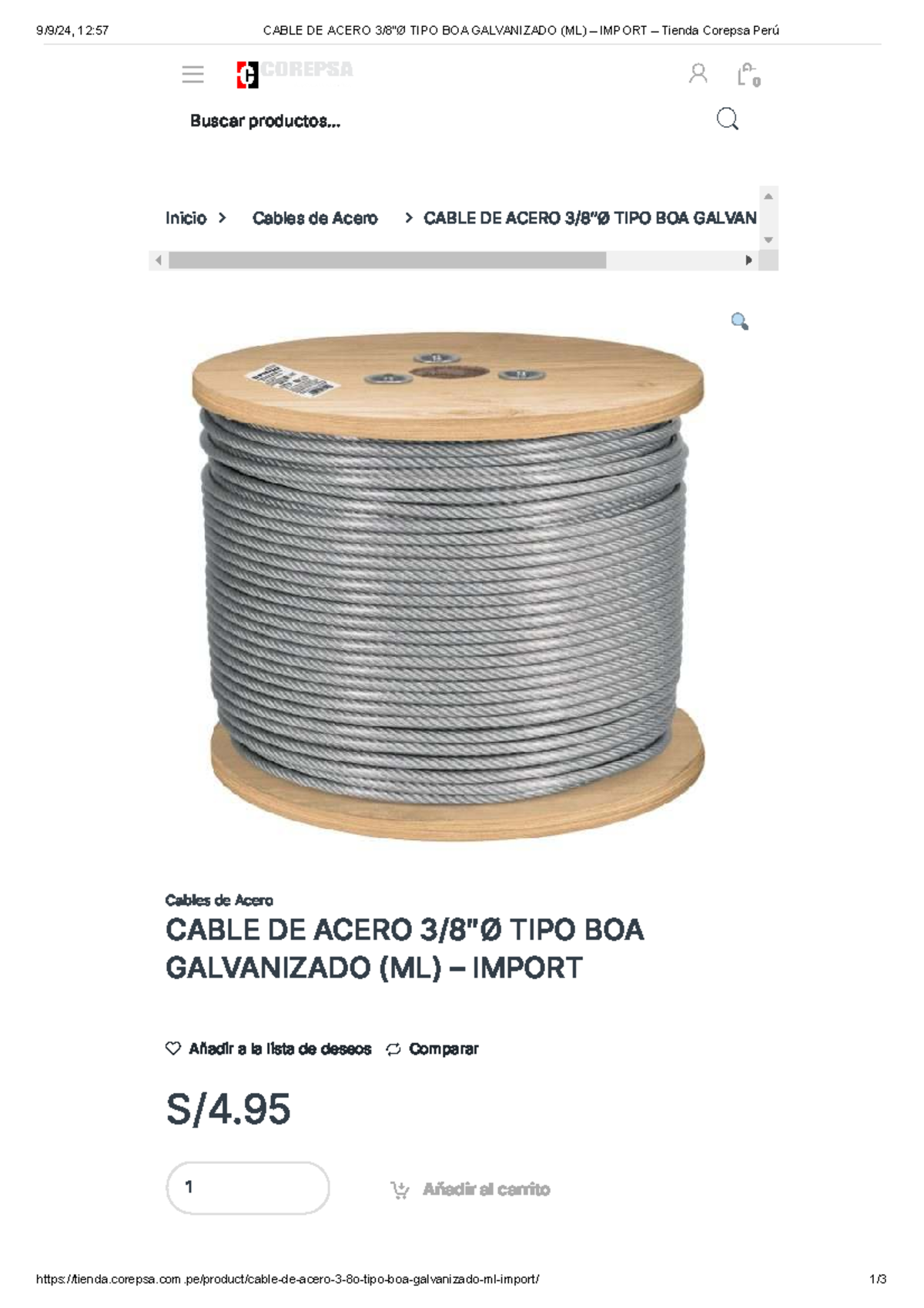 CABLE DE ACERO TIPO BOA GALVANIZADO (ML) - Tienda Corepsa Perú - Studocu