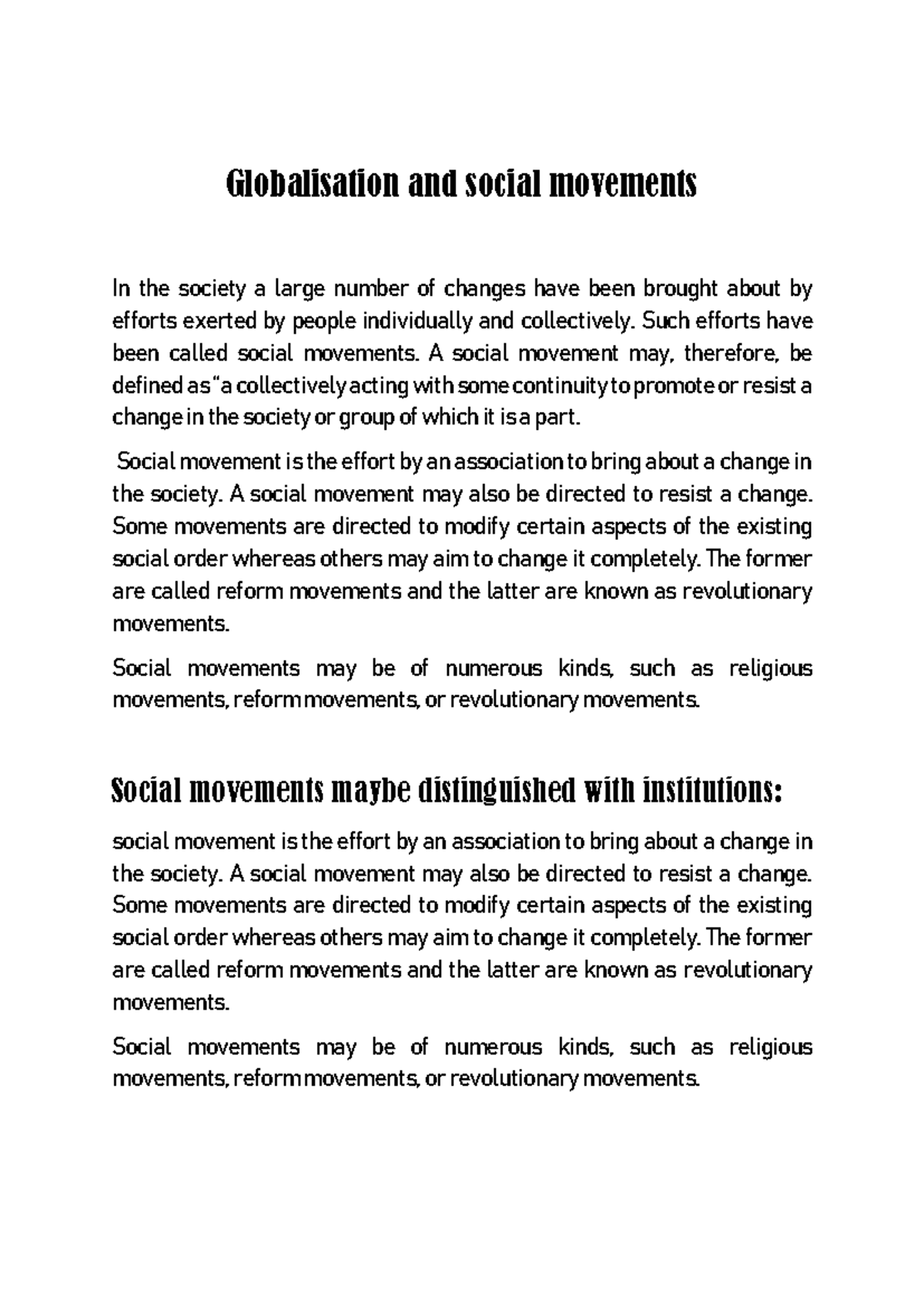 Globalization and Social Movements: An In-Depth Analysis - Studocu