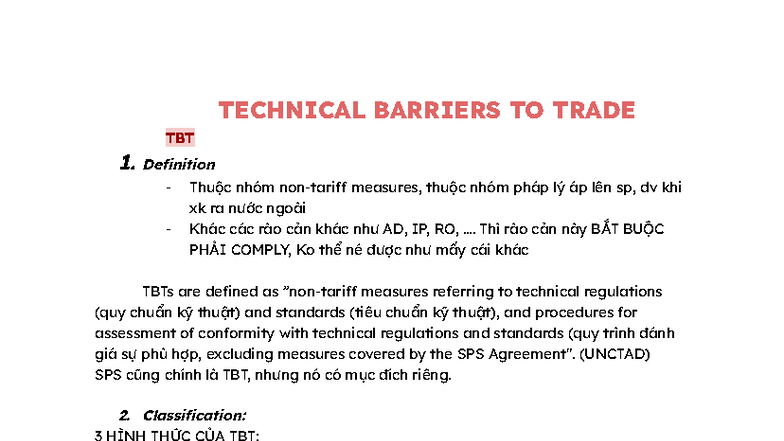 TBT-SPS Chapter: Understanding Technical Barriers to Trade - Studocu