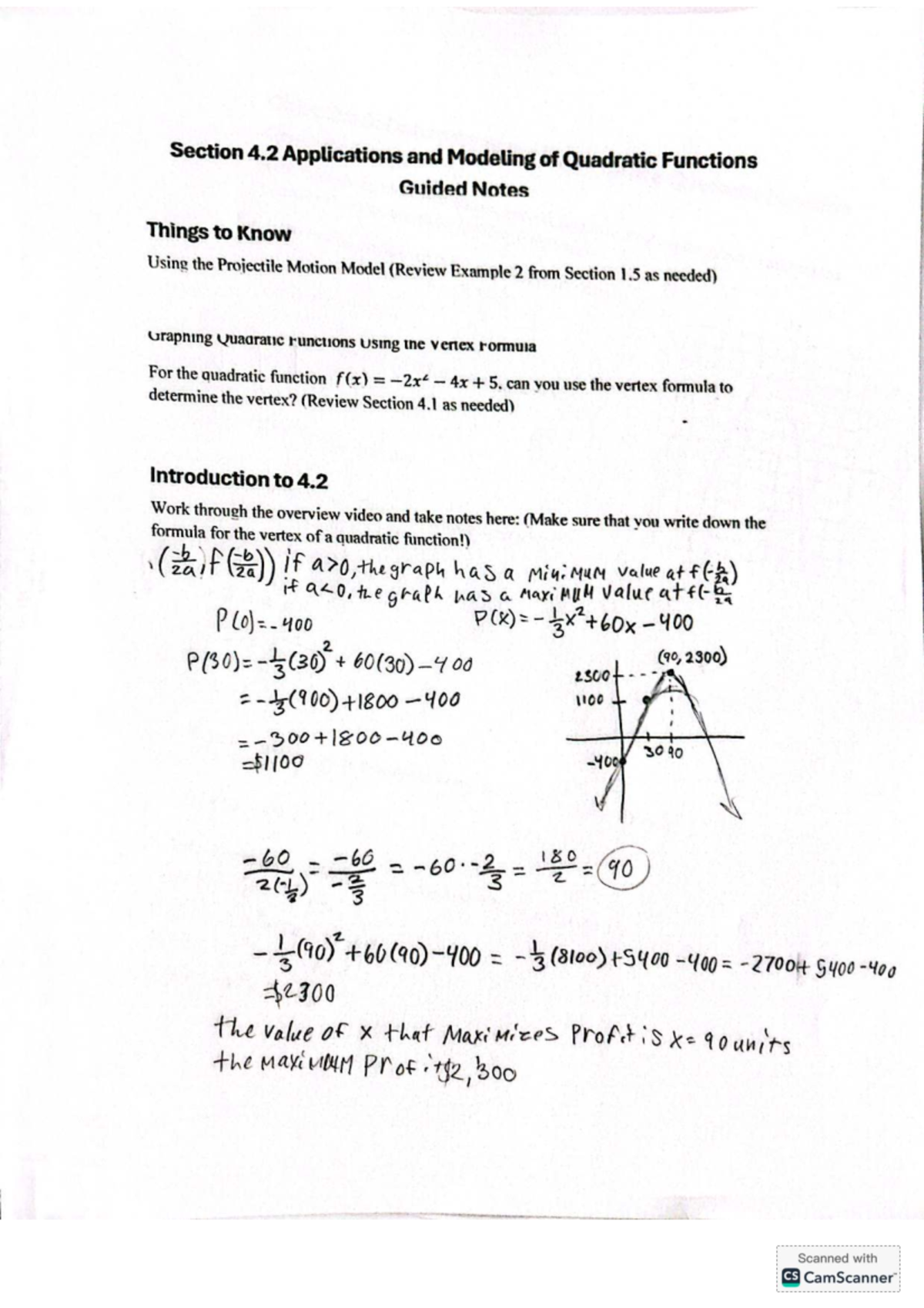 Guided Notes on Quadratic Functions Applications - Studocu