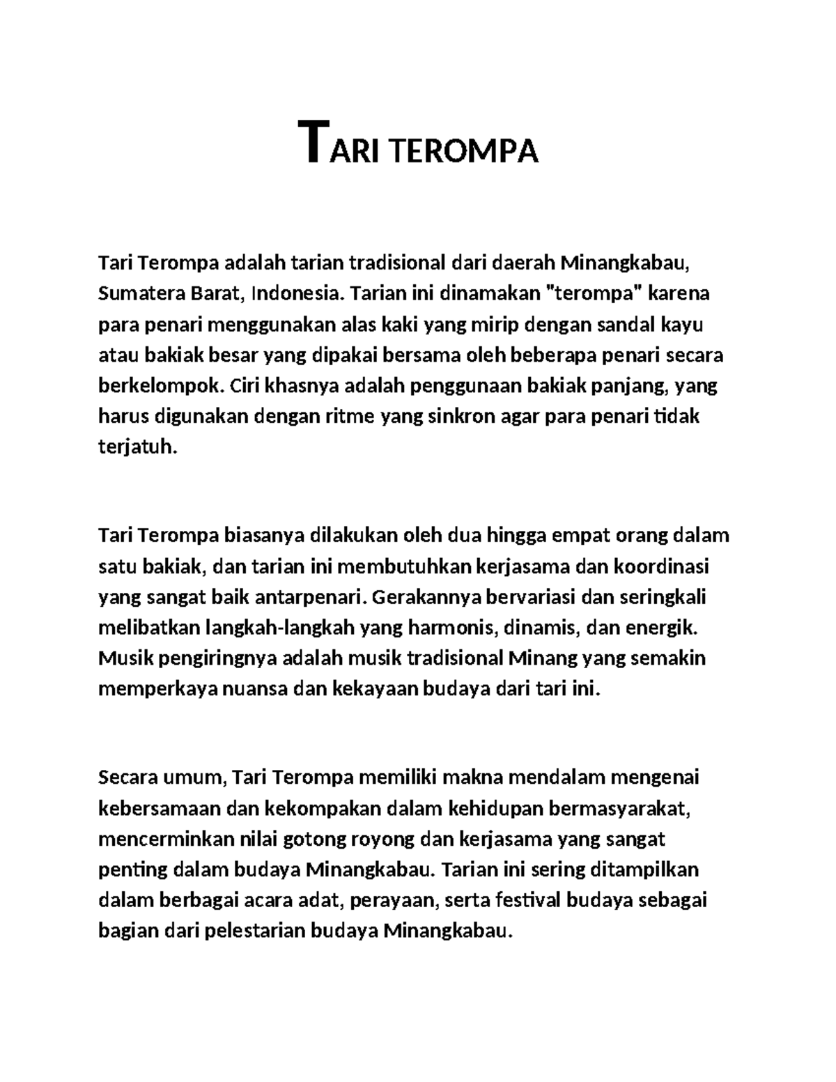 Tari Terompa: Tarian Tradisional Minangkabau dan Maknanya - Studocu