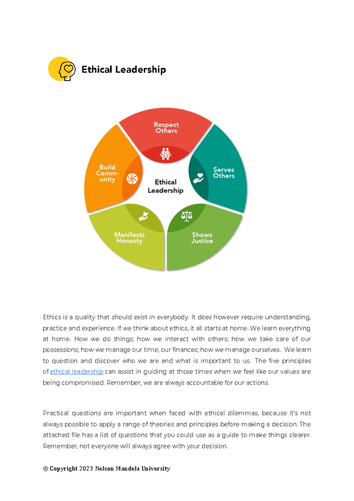 Ethical Leadership Resource - © Copyright 20 23 Nelson Mandela ...