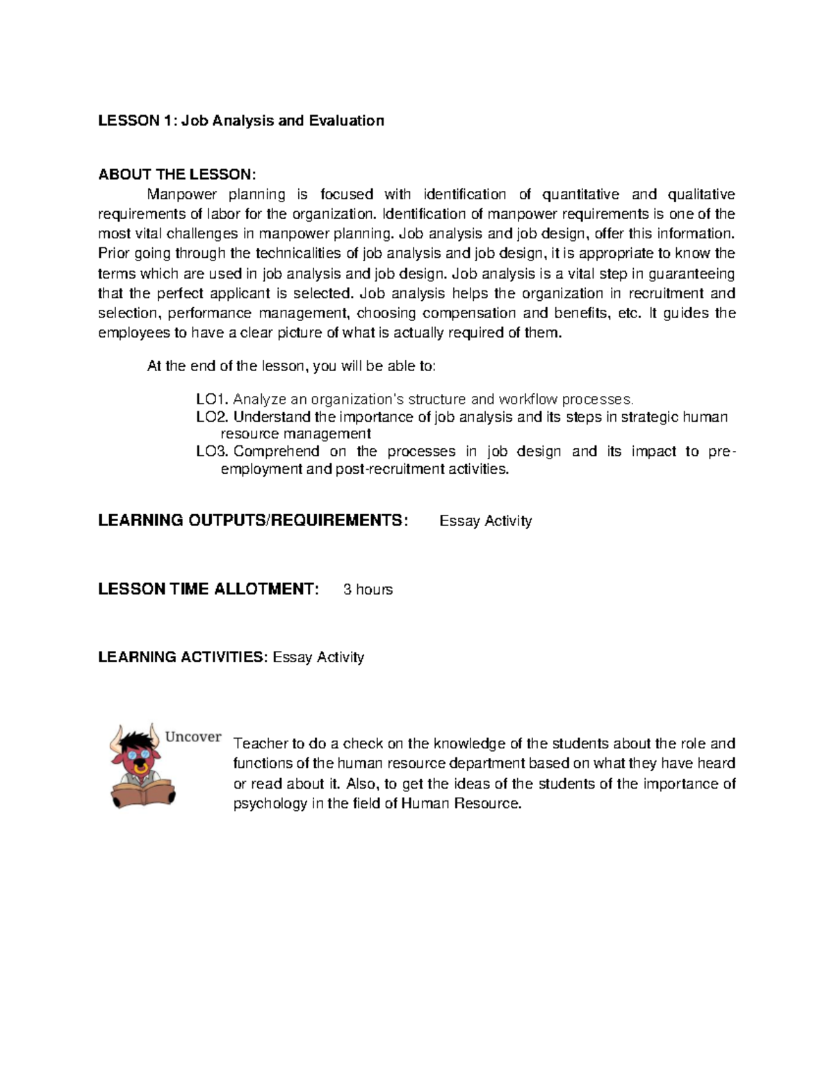 Chapter 2-Industrial/Organizational Psychology - LESSON 1: Job Analysis ...