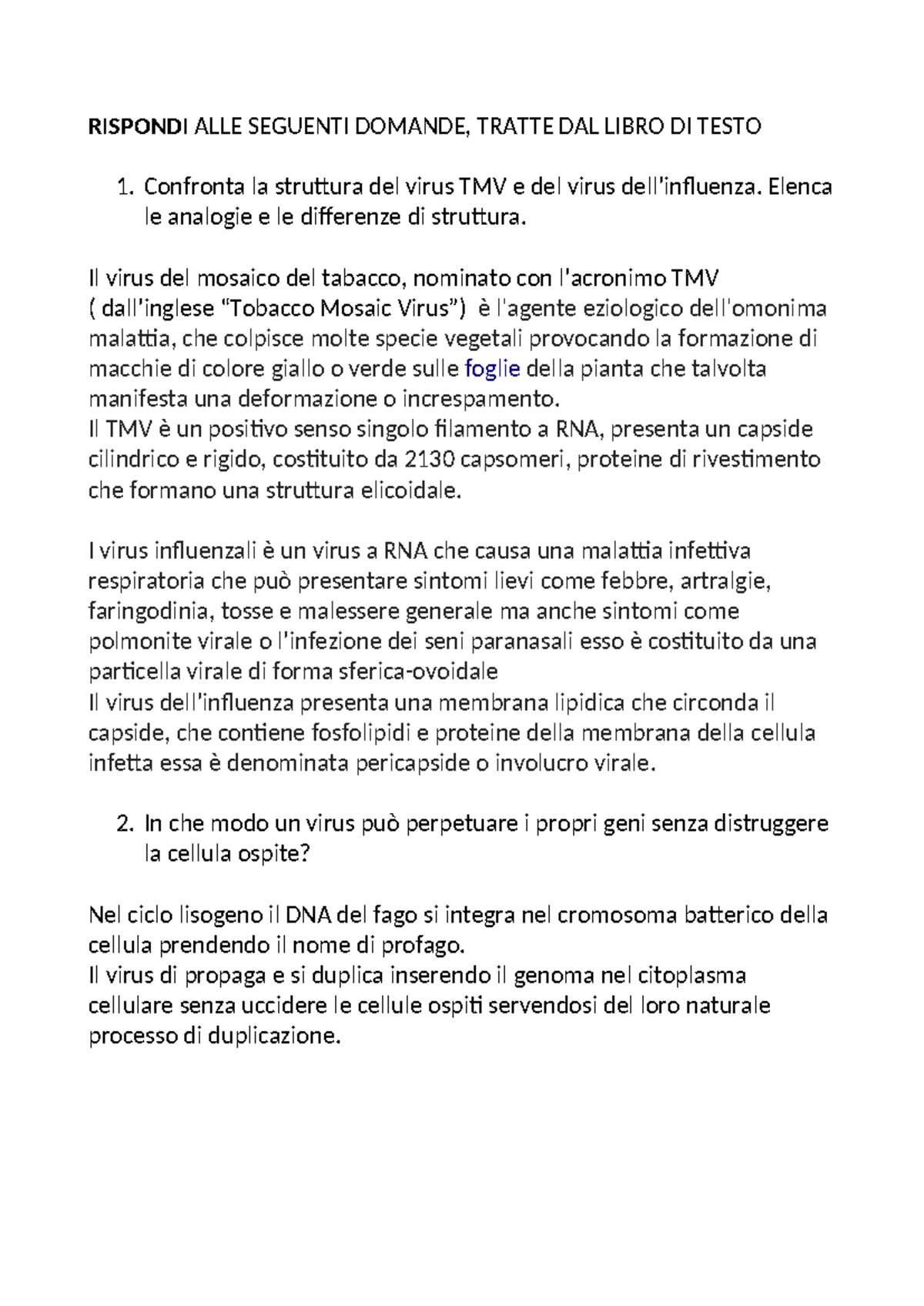 Analisi Strutturale dei Virus: TMV e Virus Influenzali - RISPONDI ALLE ...