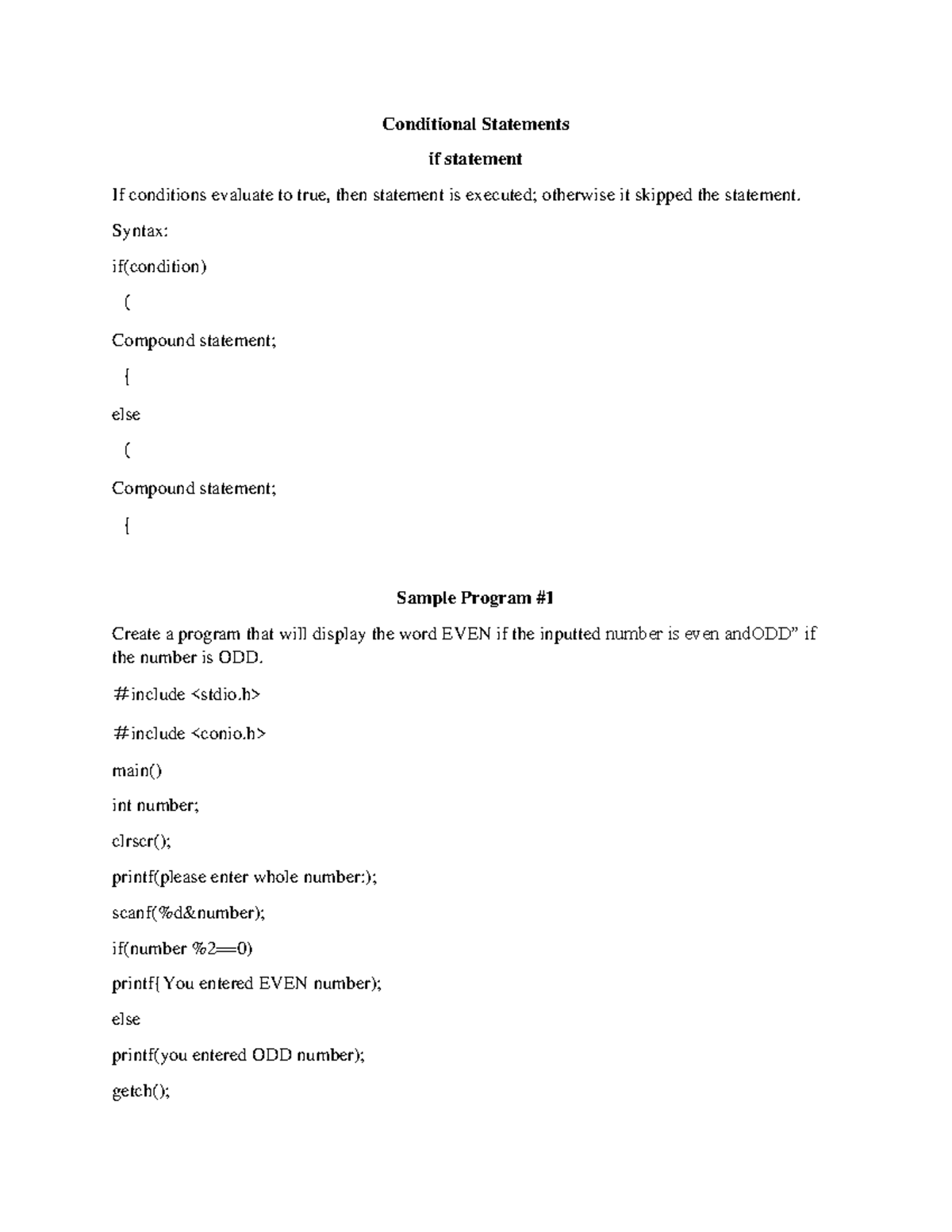 Reviewer IN Comprog Midterm - Conditional Statements if statement If ...