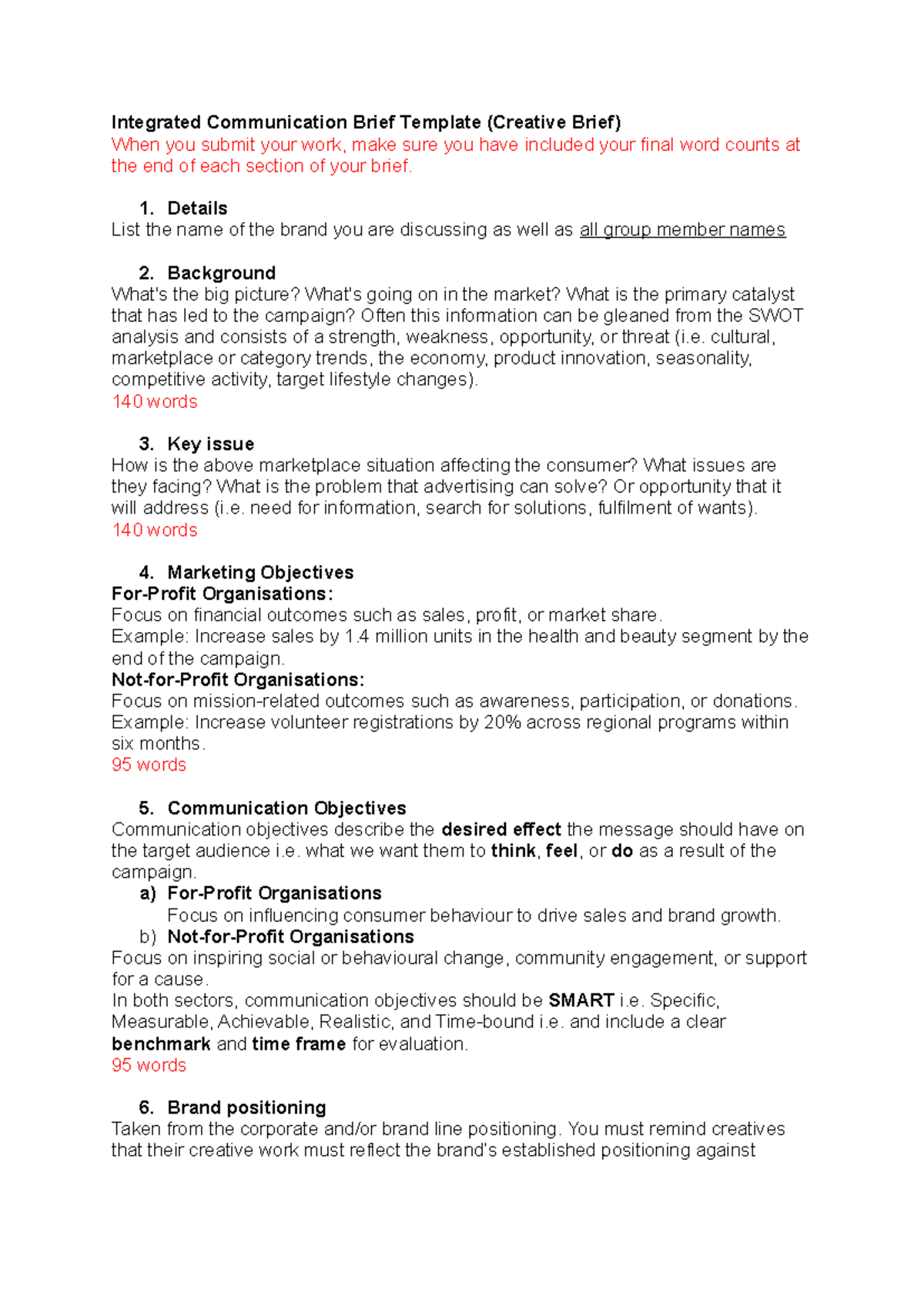 Integrated Communication Brief Template (Creative Brief) - 2 Pages ...