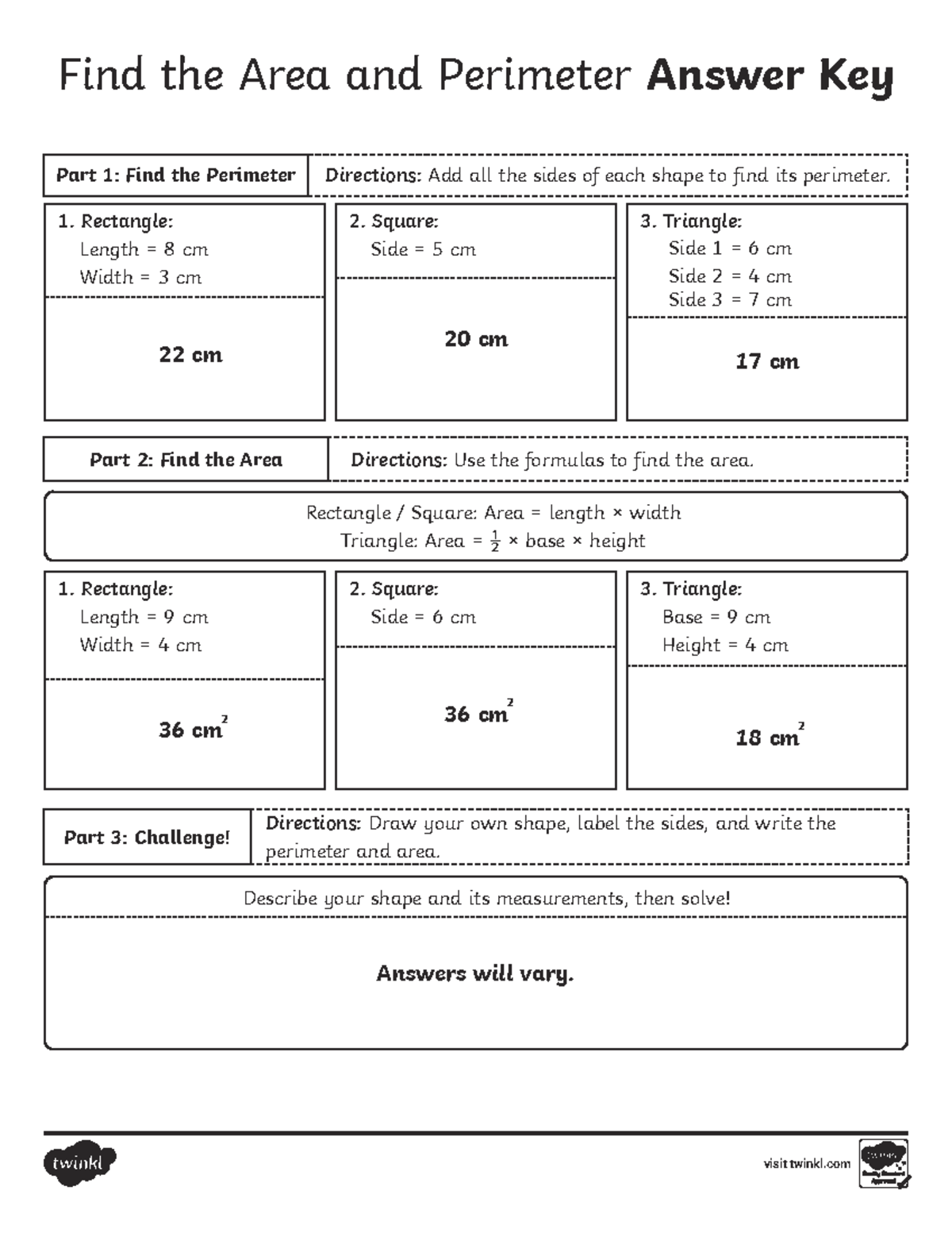 Answer Key - Area & Perimeter (Math 101) - Studocu