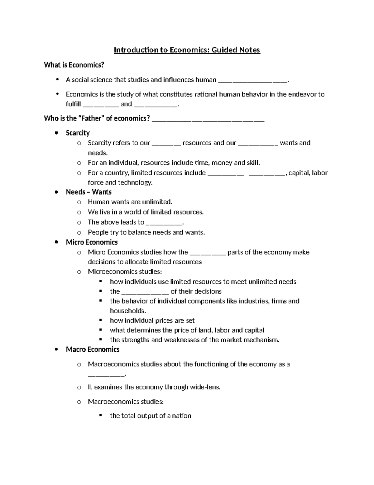 Introduction to Economics (ECO101): Guided Notes on Key Concepts - Studocu