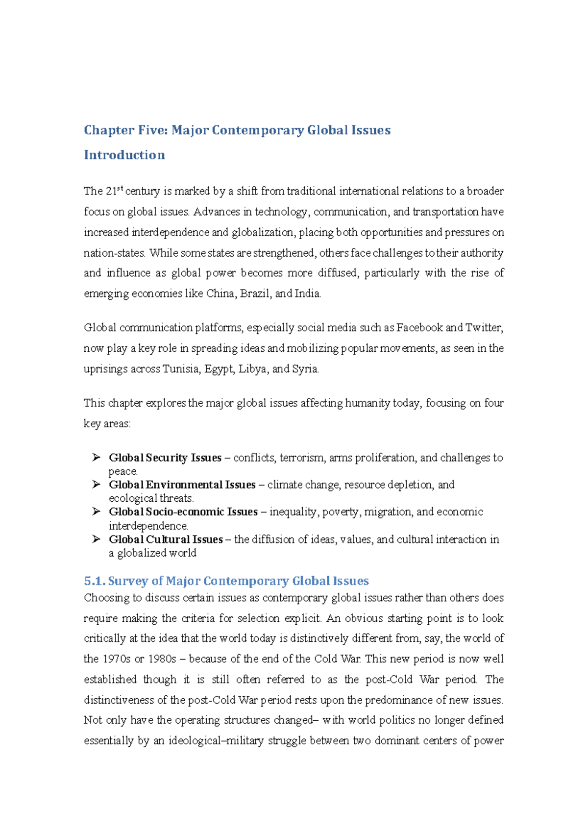 Chapter 5: Key Contemporary Global Issues in the 21st Century - Studocu