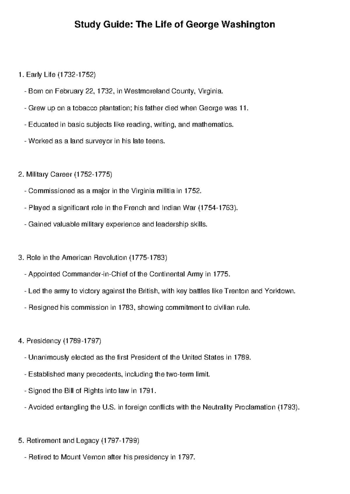 Life of George Washington - Study Guide - Study Guide: The Life of ...