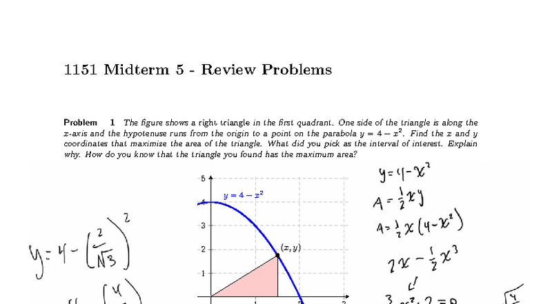 1151 Midterm 5 Review Problems And Solutions 2024 Studocu