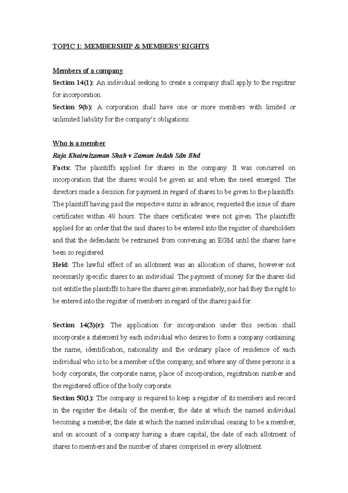 Membership AND Member'S Right - TOPIC 1: MEMBERSHIP & MEMBERS’ RIGHTS ...
